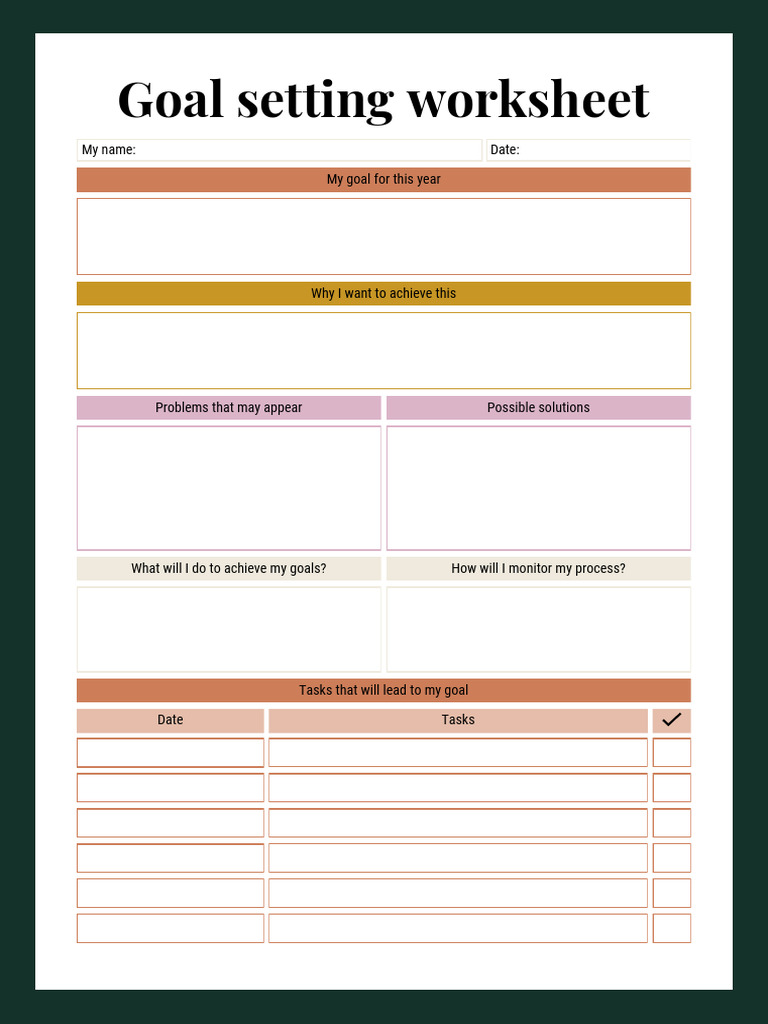 Colorful Simple Goal Setting Worksheet | PDF