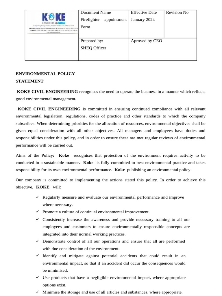 Sample Environmental Policy | PDF