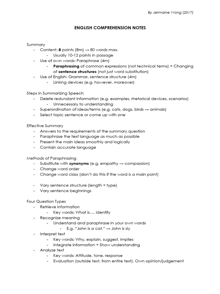 English Comprehension Notes Sec 3 RGS | PDF | Essays | Foreign Language ...