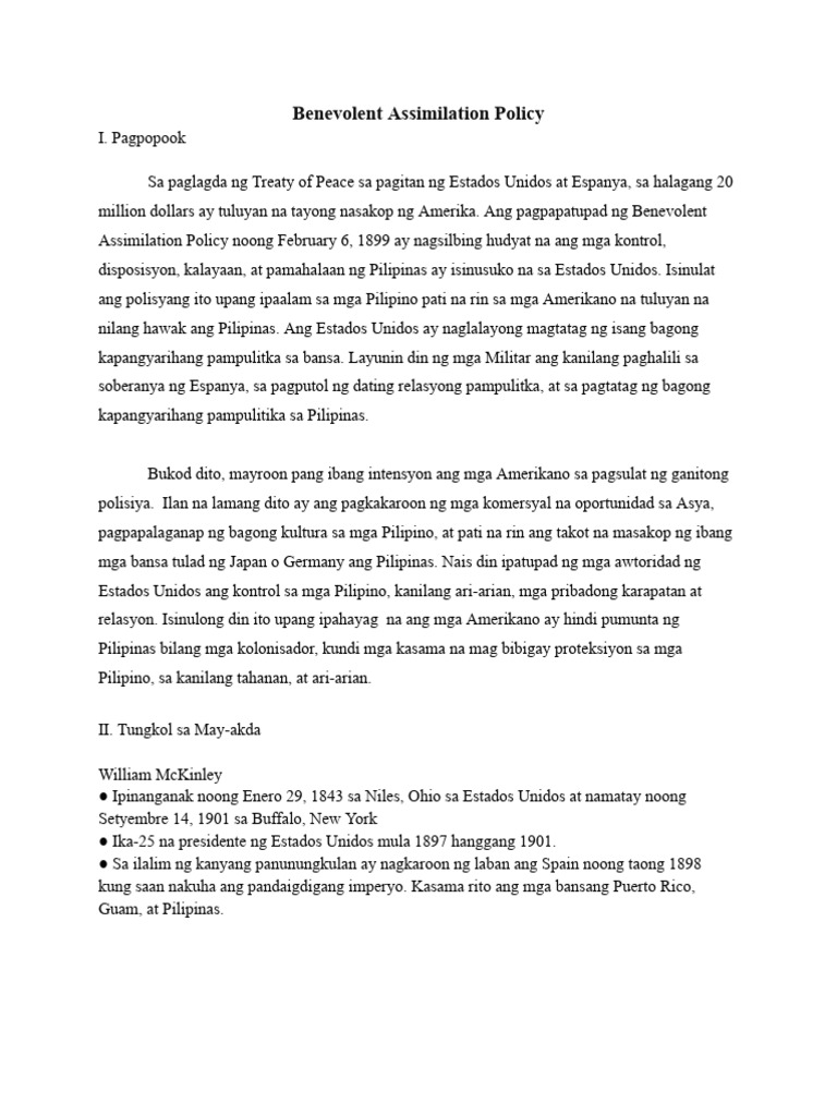 Benevolent Assimilation Policy & White Man's Burden | PDF
