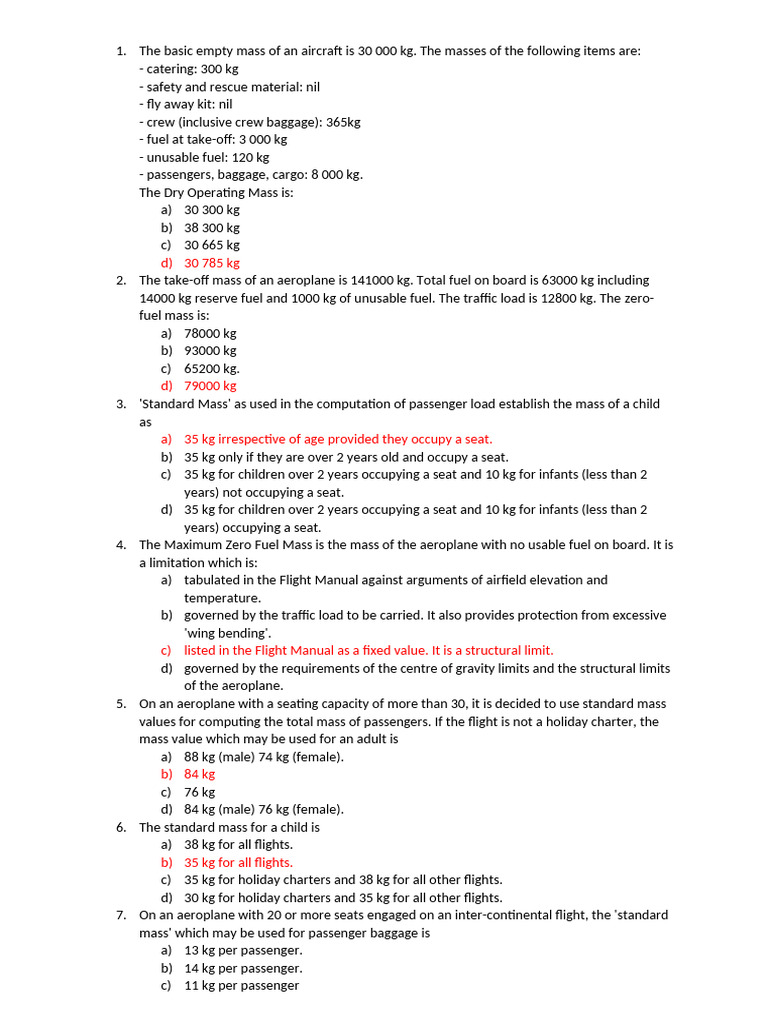 Weight and Balance Questions | PDF