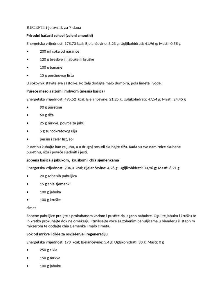 RECEPTI I Jelovnik Za 7 Dana | PDF
