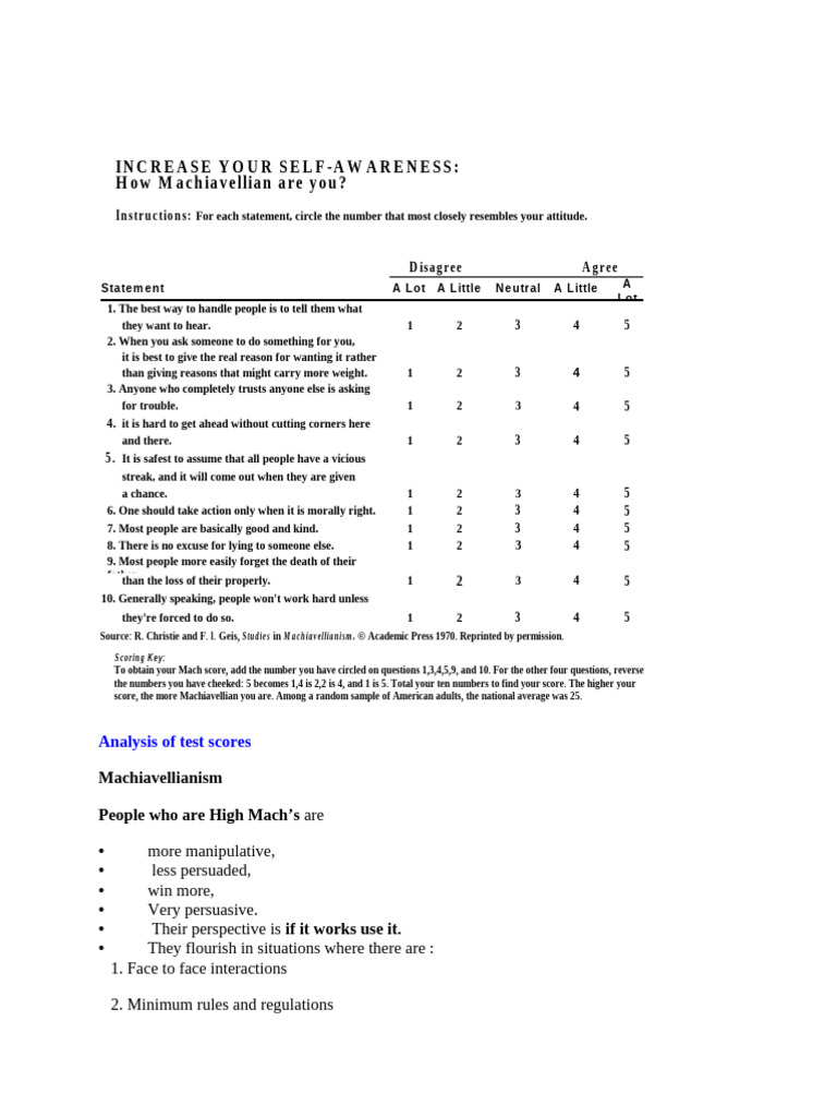 Machiavellian Test | PDF