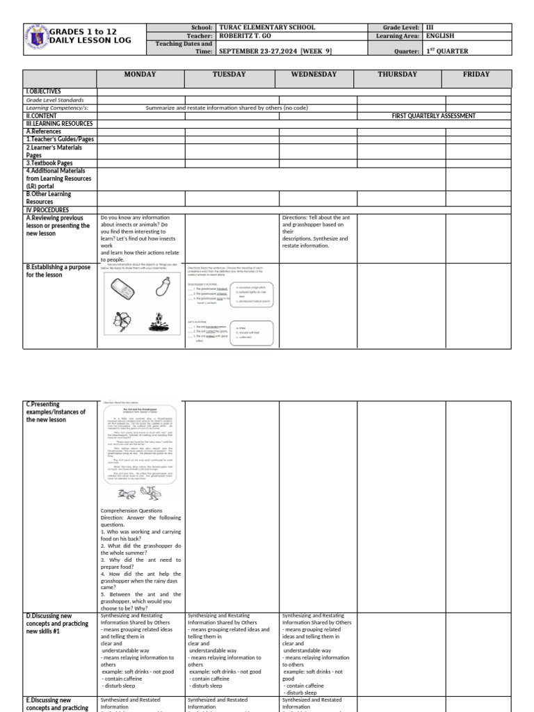 DLL English-3 Q1 W9 | PDF