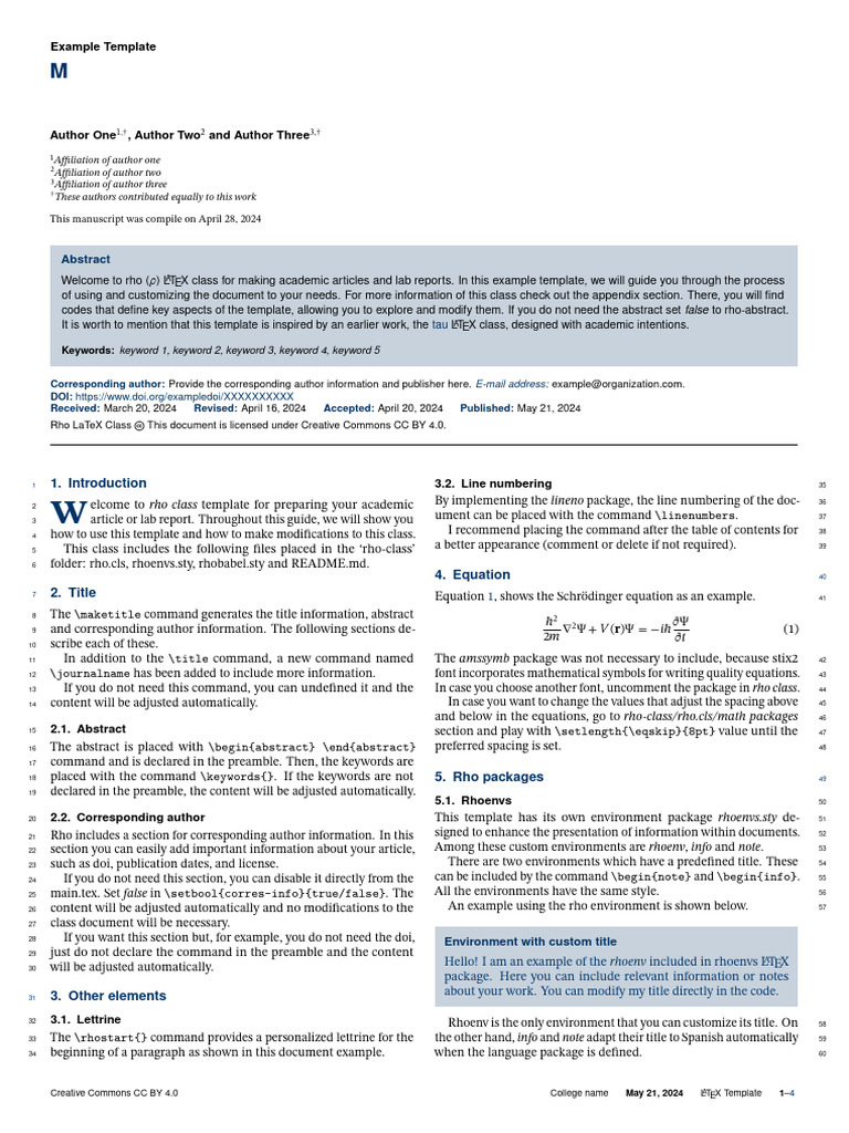 Rho Class Academic Article Template | PDF