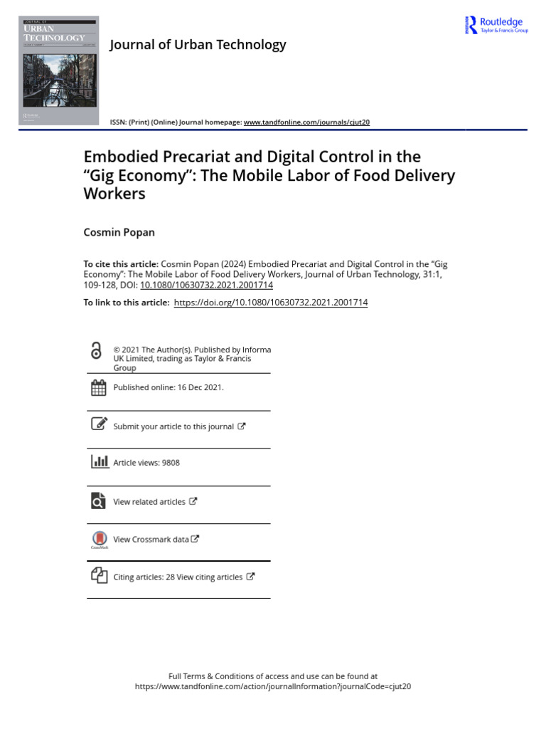 Embodied Precariat and Digital Control in The Gig Economy The Mobile ...