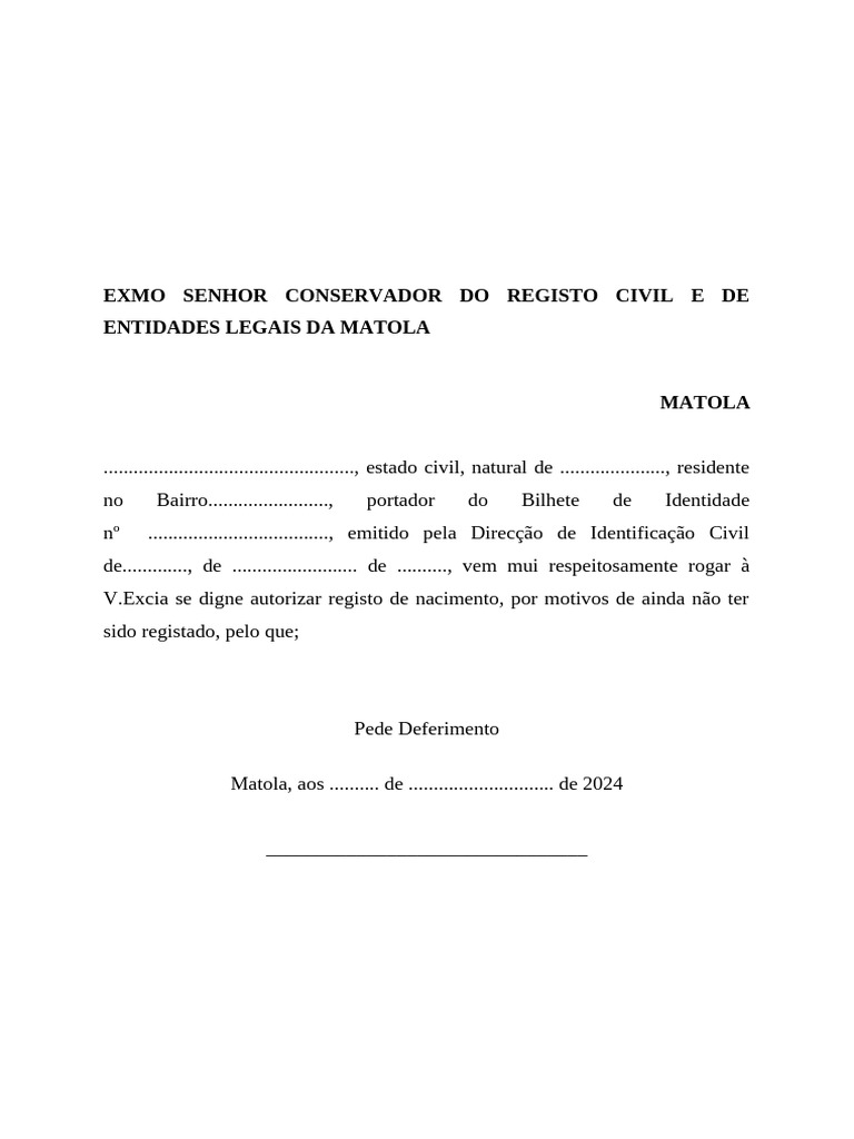 Exmo Senhor Conservador Do Registo Civil e de Entidades Legais Da ...