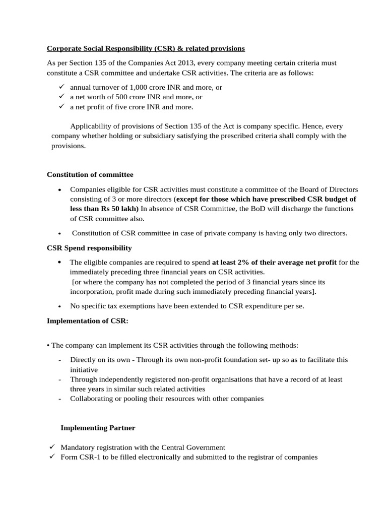 CSR Provisions | PDF