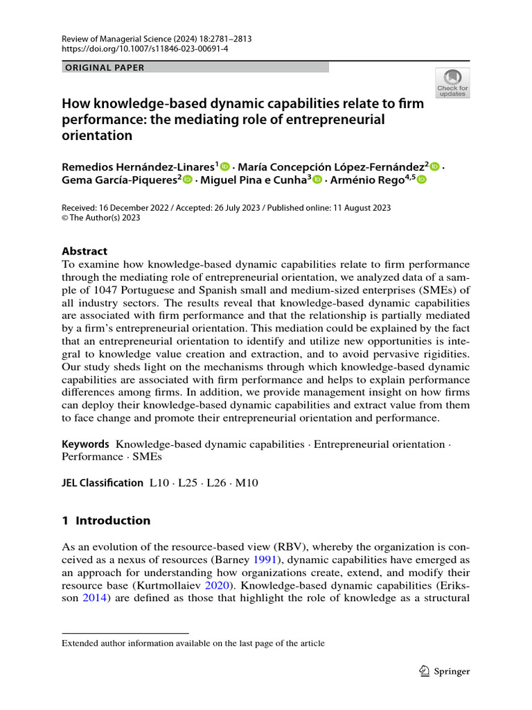 How Knowledge Based Dynamic Capabilities Relate To Firm Performance The Mediating Role Of