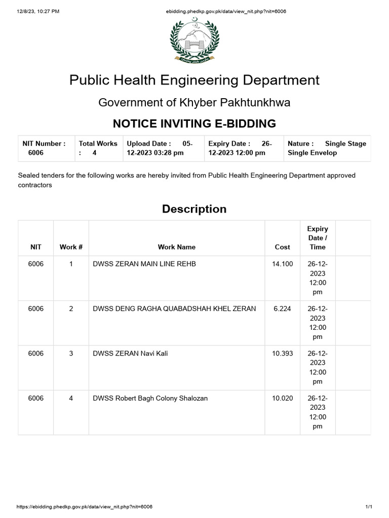 Ebidding - Phedkp.gov - PK Data View Nit - PHP Nit 6006 | PDF