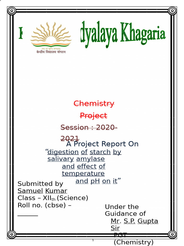 Chemistry Project Class XII 2021 22 Investigatory Project | PDF | Digestion | Saliva