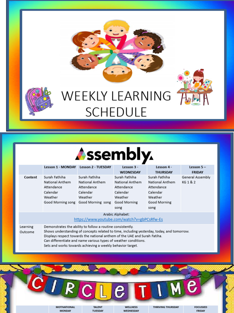Weekly Learning Schedule - Sep Kg1 | PDF | Learning | Career & Growth