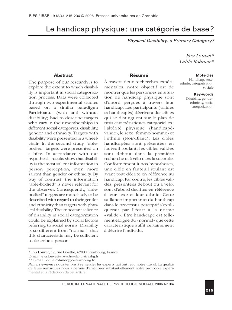 Le Handicap Physique Une Categorie de Base | PDF