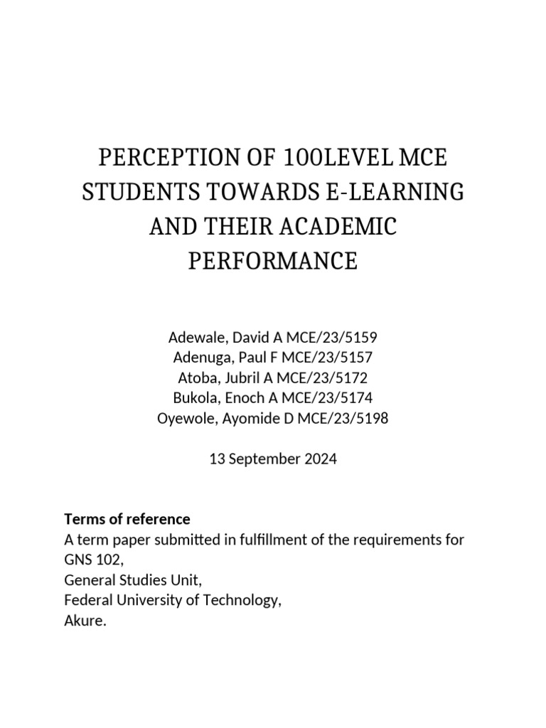 Mce Group 9 GNS 102 Project | PDF