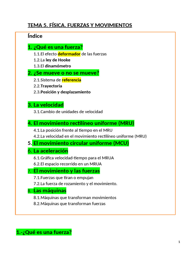 Tema 5 Fisica. Fuerzas y Movimientos | PDF