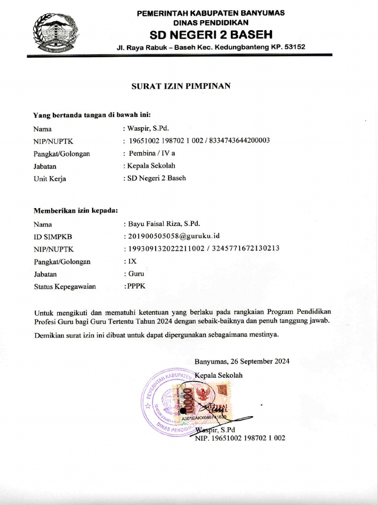 Ijin Pimpinan PPG Faisal | PDF