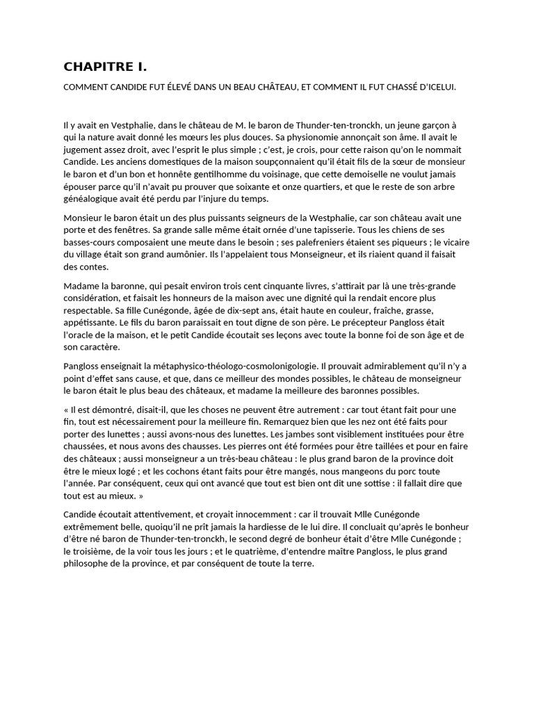 CHAPITRE I.docx Candide | PDF