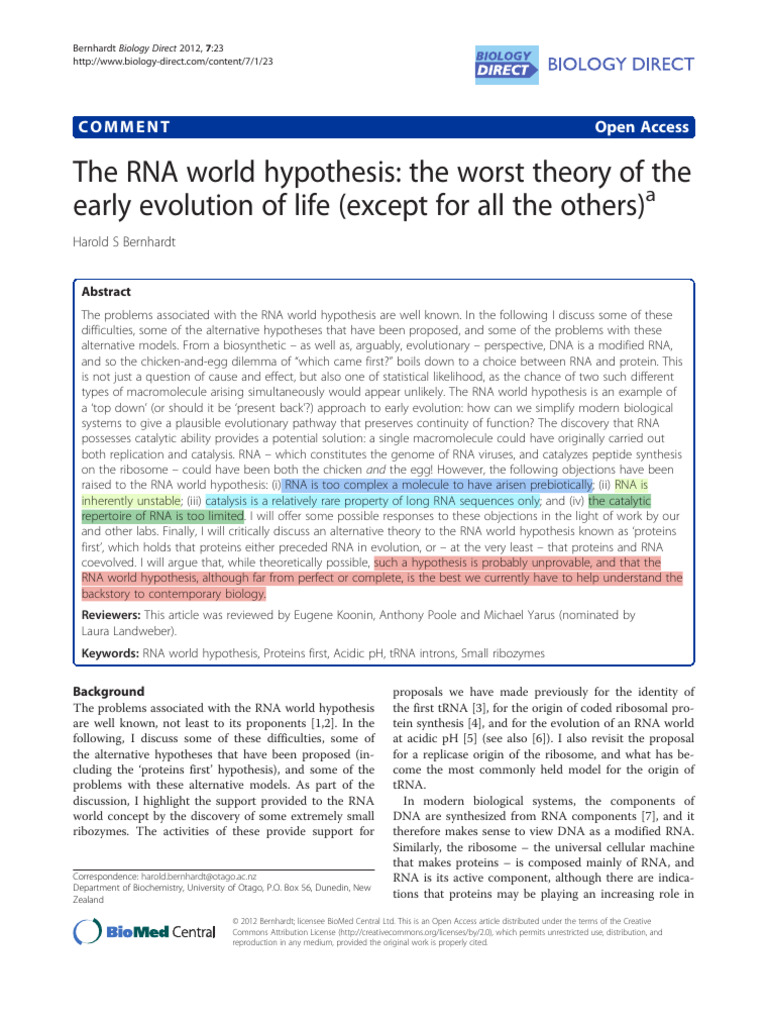 The RNA World Hypothesis Is The Worst Theory of The Early Evolution of ...