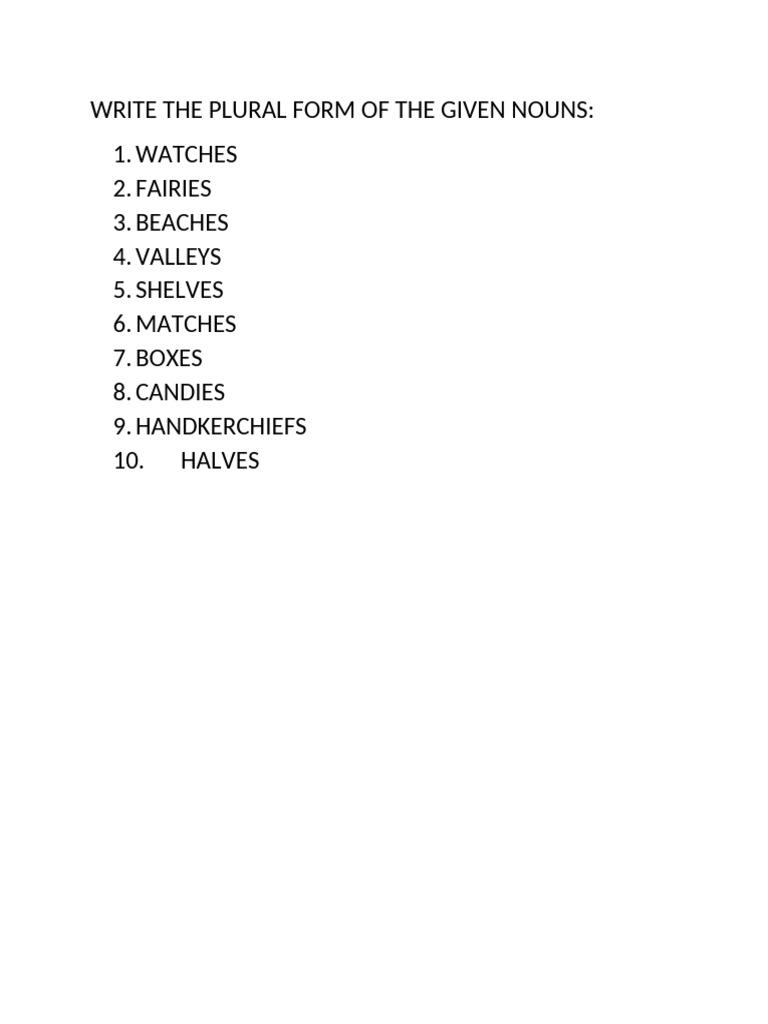 Write The Plural Form of The Given Nouns | PDF