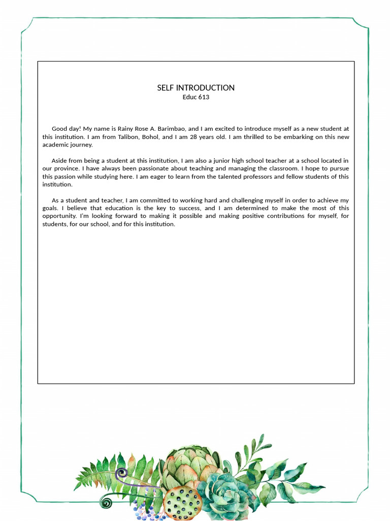 Self-Introduction | PDF