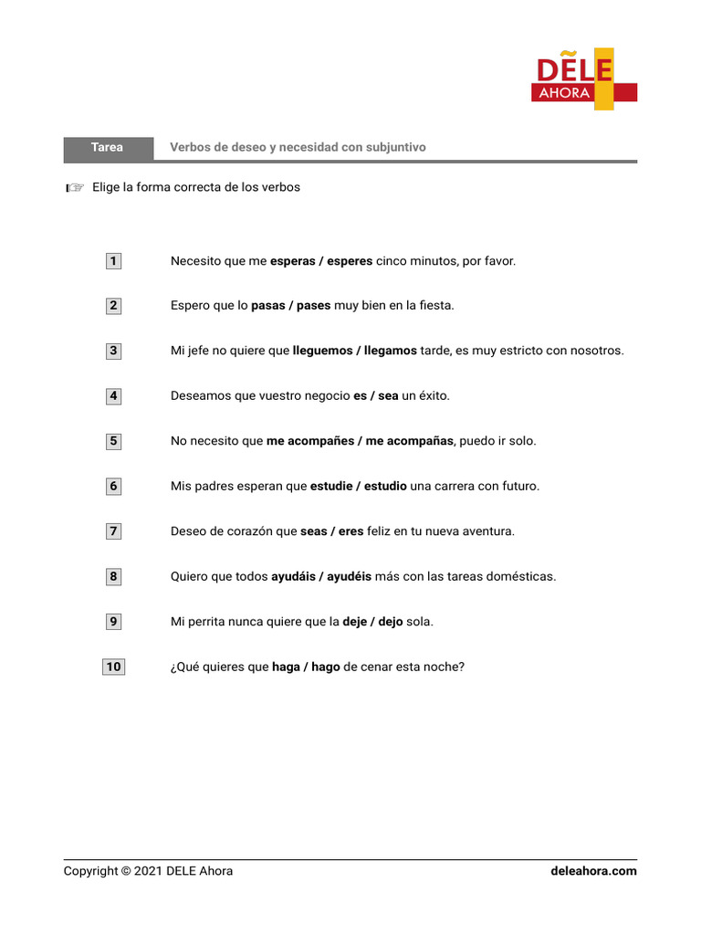 Verbos de Deseo y Necesidad Con Subjuntivo | PDF