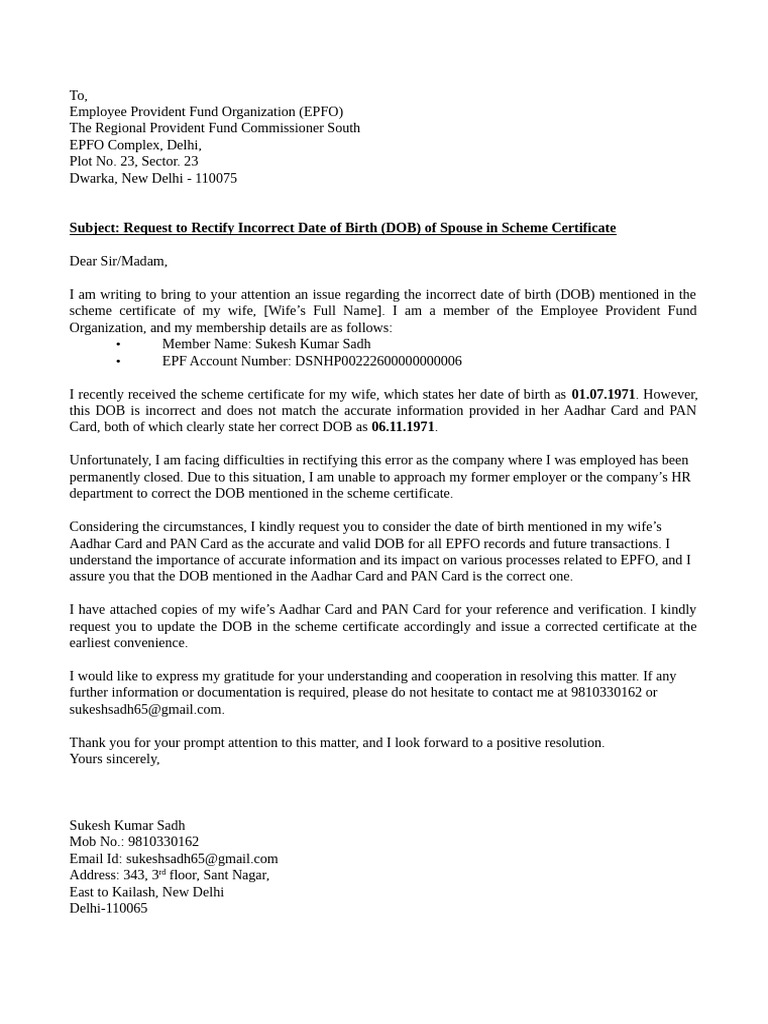 DOB Mismatch in Scheme Certificate of The Nominee | PDF