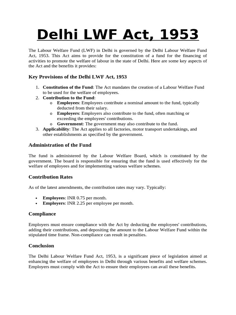 Delhi LWF Act | PDF