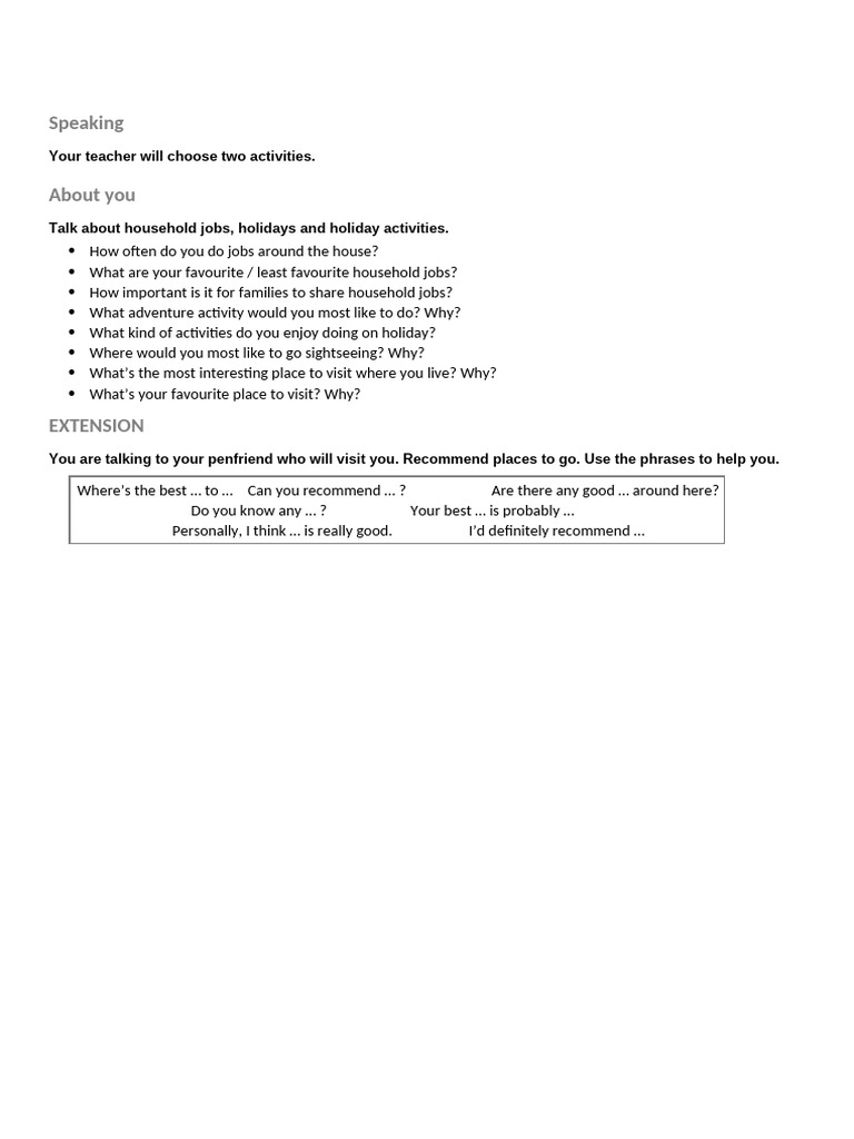 Mid Term - Speaking B1 | PDF