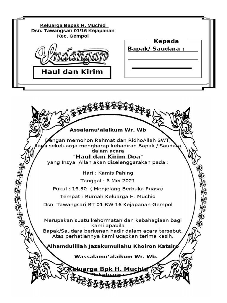 Undangan Haul Dan Kirim Doa | PDF