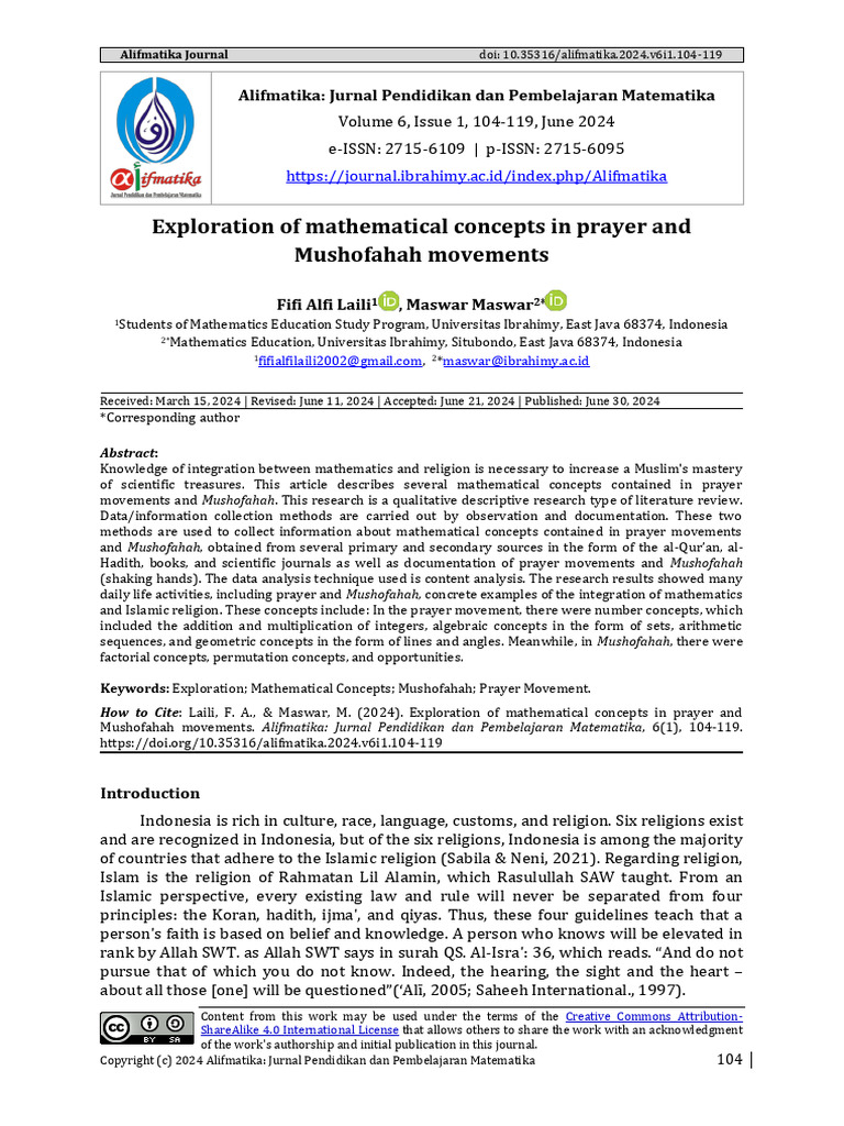 Exploration of Mathematical Concepts in Prayer and | PDF