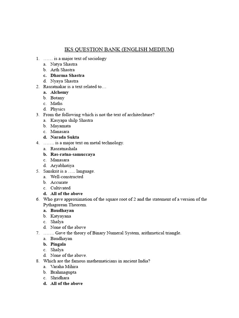 IKS ENG QUESTION BANK (Unit 2) | PDF