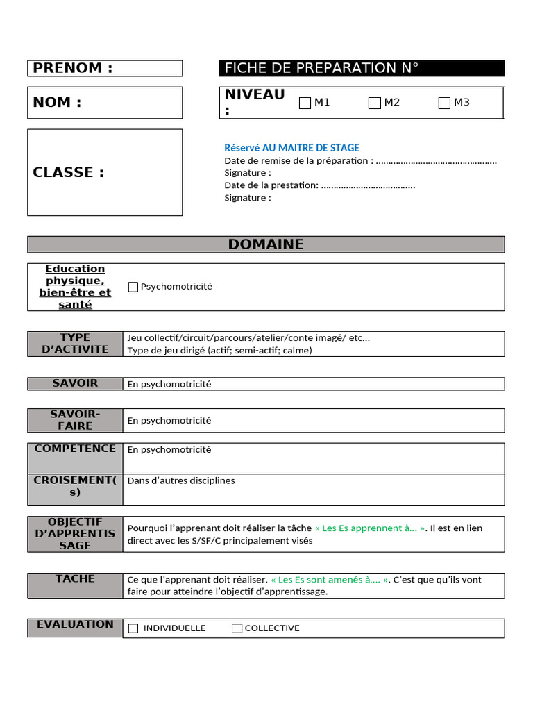 Fiche - Type Commune Psychomot 6 | PDF