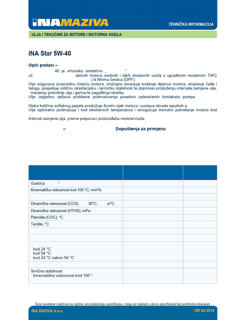 Ina Star 5w-40 155020 | PDF