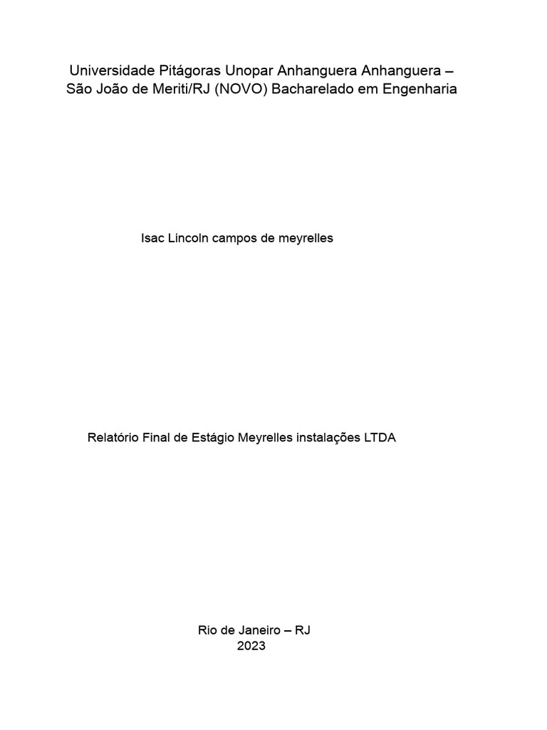 Universidade Pitágoras Unopar Anhanguera Anhanguera - São João de Meriti/RJ (NOVO) Bacharelado ...