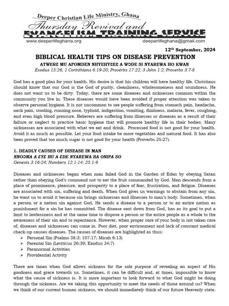 Biblical Health Tips On Disease Prevention | PDF