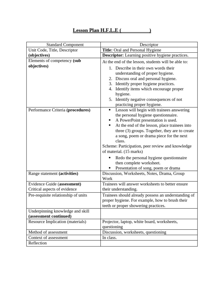 Hygiene Lesson Plan | PDF