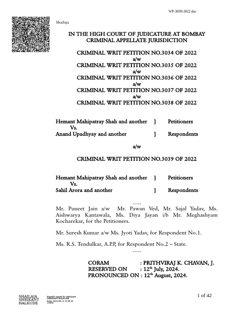 Hemant Mahipatray CWP 3034 of 2022 | PDF