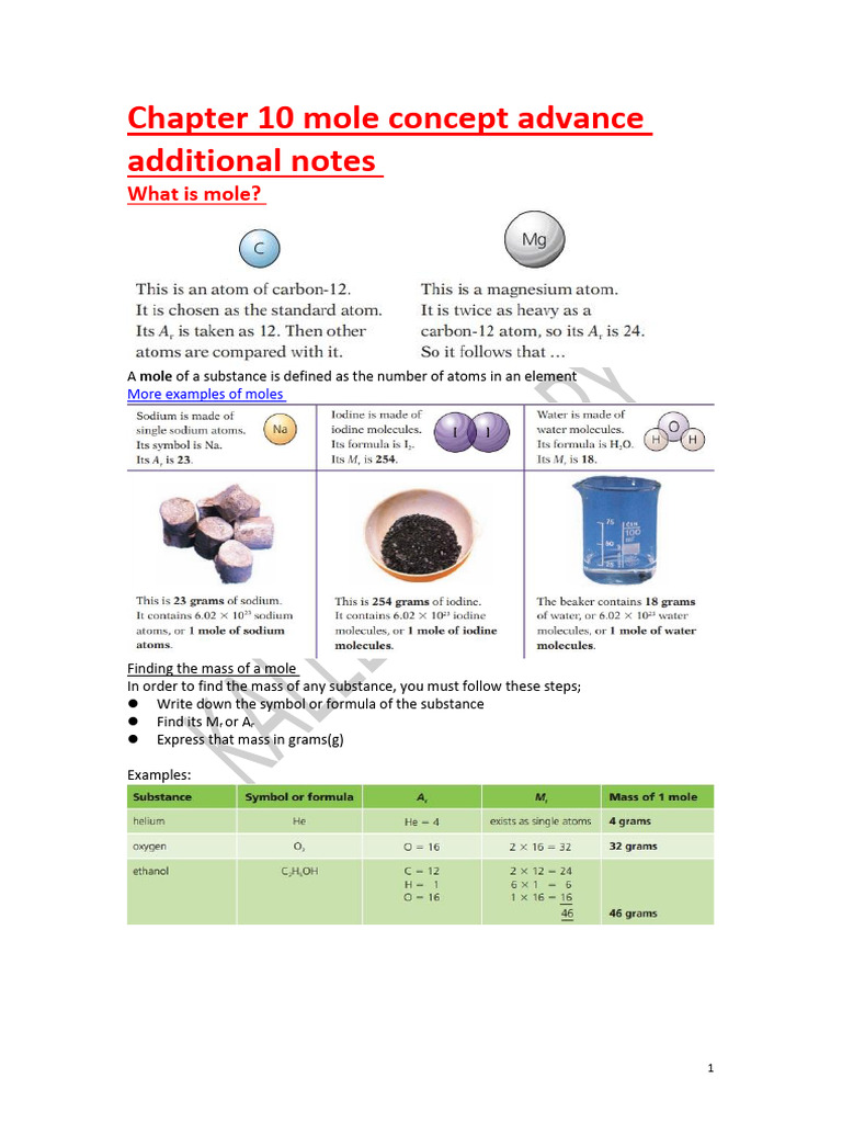 GRADE 11 CHAPTER 10 Advance Mole Concept Notes Chemistry | PDF