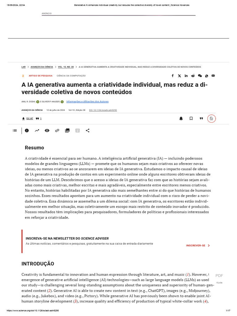 Generative AI Enhances Individual Creativity But Reduces The Collective ...