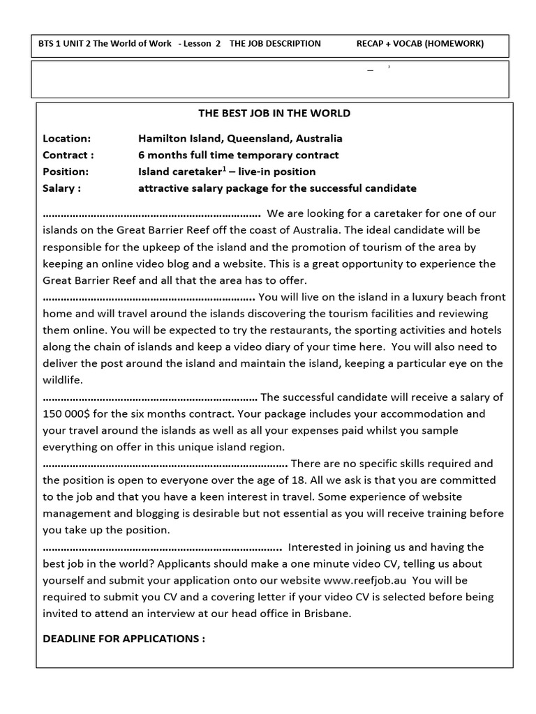 Lesson 2 Job Description Homework | PDF