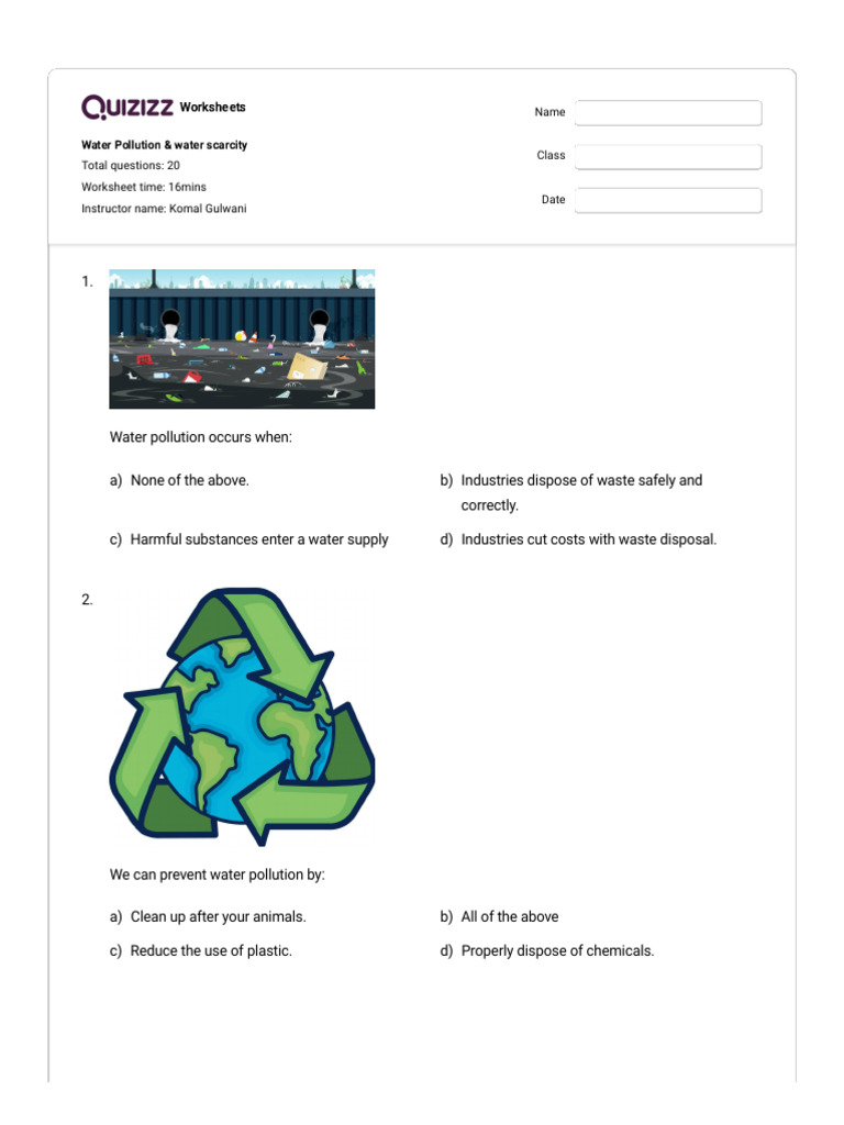 Water Pollution & Water Scarcity - Quizizz | PDF | Water | Home & Garden