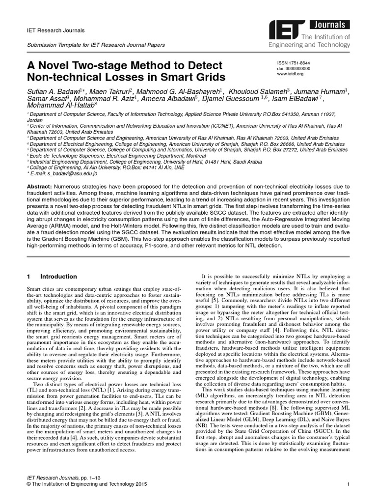 A Novel Two-Stage Method To Detect Non-Technical Losses in Smart Grids | PDF | Machine Learning ...