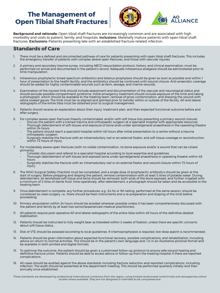 Standards for Open Tibial Shaft Fractures | PDF | Surgery | Science ...