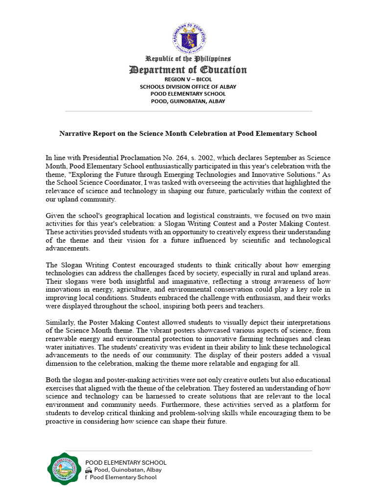 The Science Month Celebration at Pood Elementary School | PDF