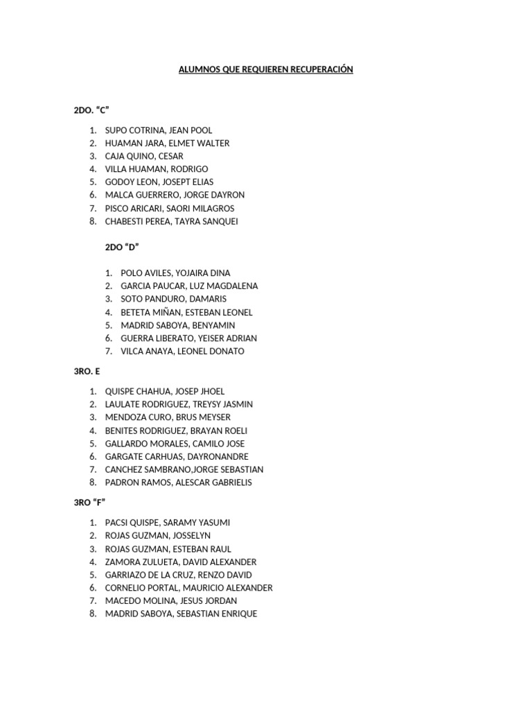 Alumnos en Recuperación 2C-3F | PDF