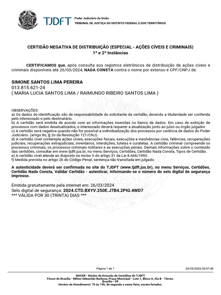 Nada Consta Do DF | PDF