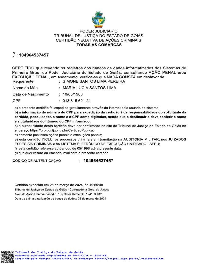 Nada Consta Criminal Go | PDF