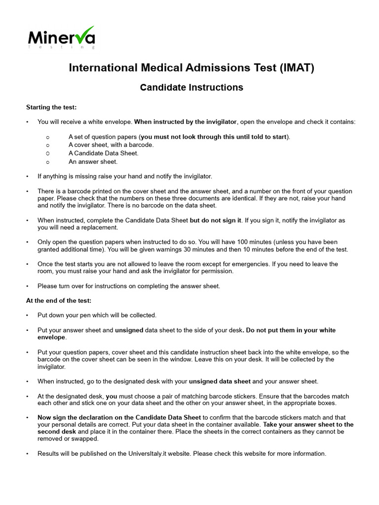 IMAT Candidate Instructions 24 25 | PDF