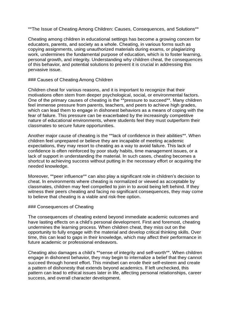 The Issue of Cheating Among Children: Causes, Consequences, and ...