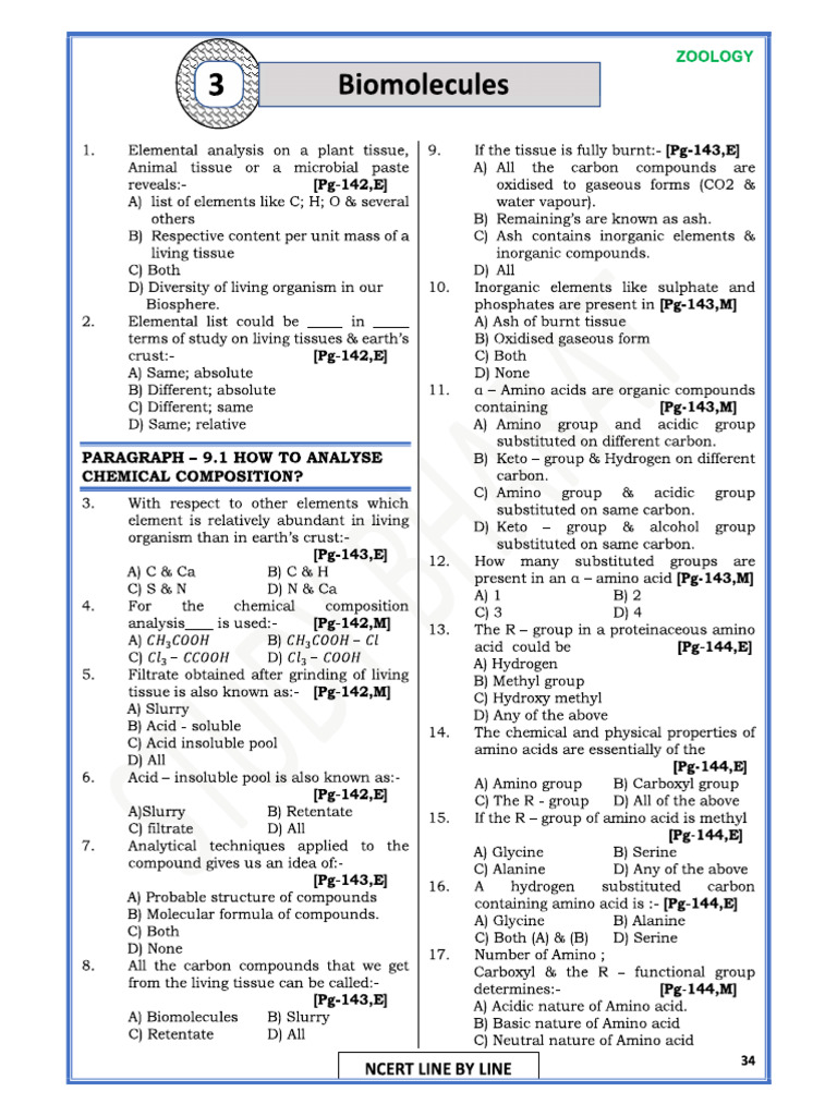 Biomolecule Ncert Question. | PDF